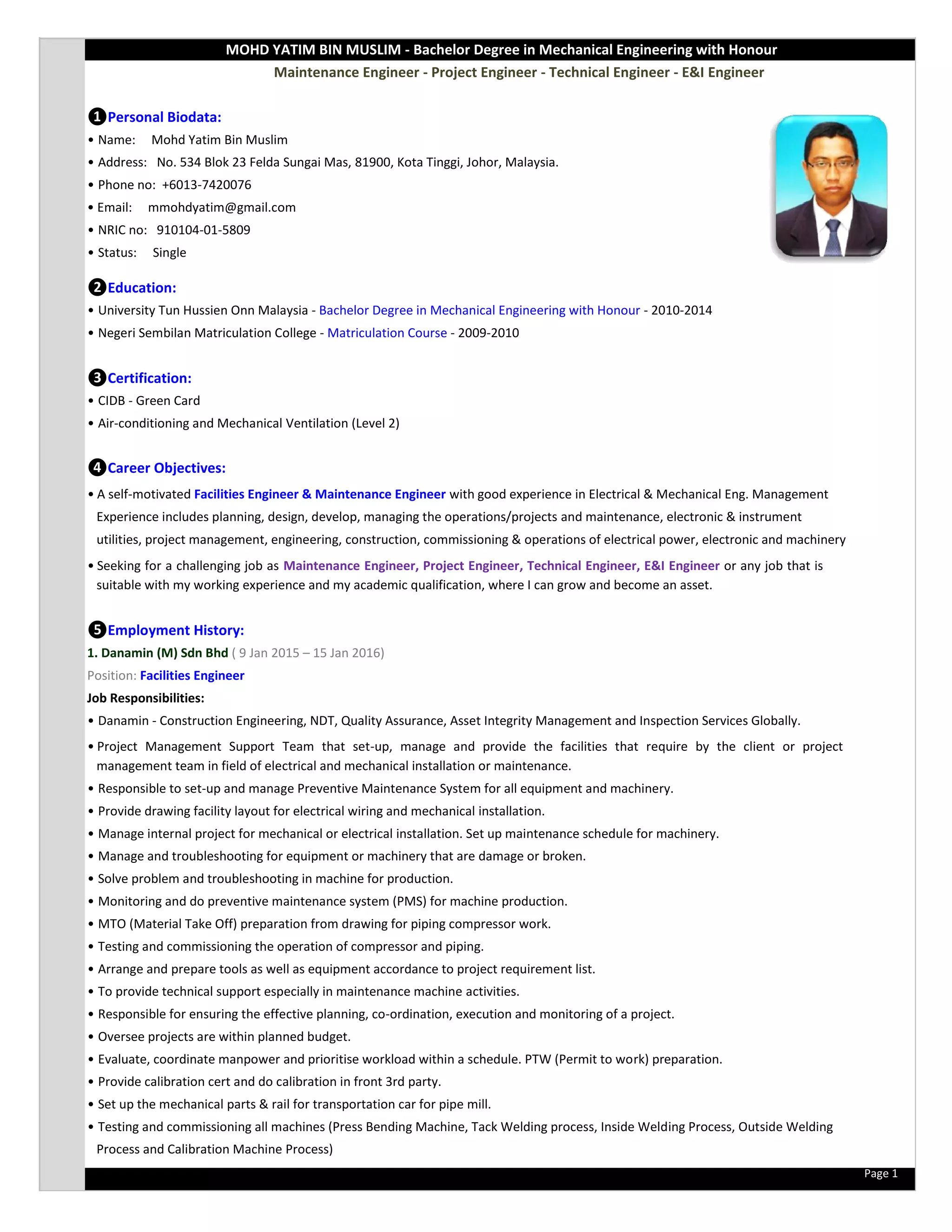 Mohd Yatim Muslim_Resume | PDF