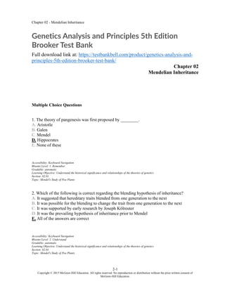 Genetics Analysis and Principles 5th Edition Brooker Test Bank | PDF