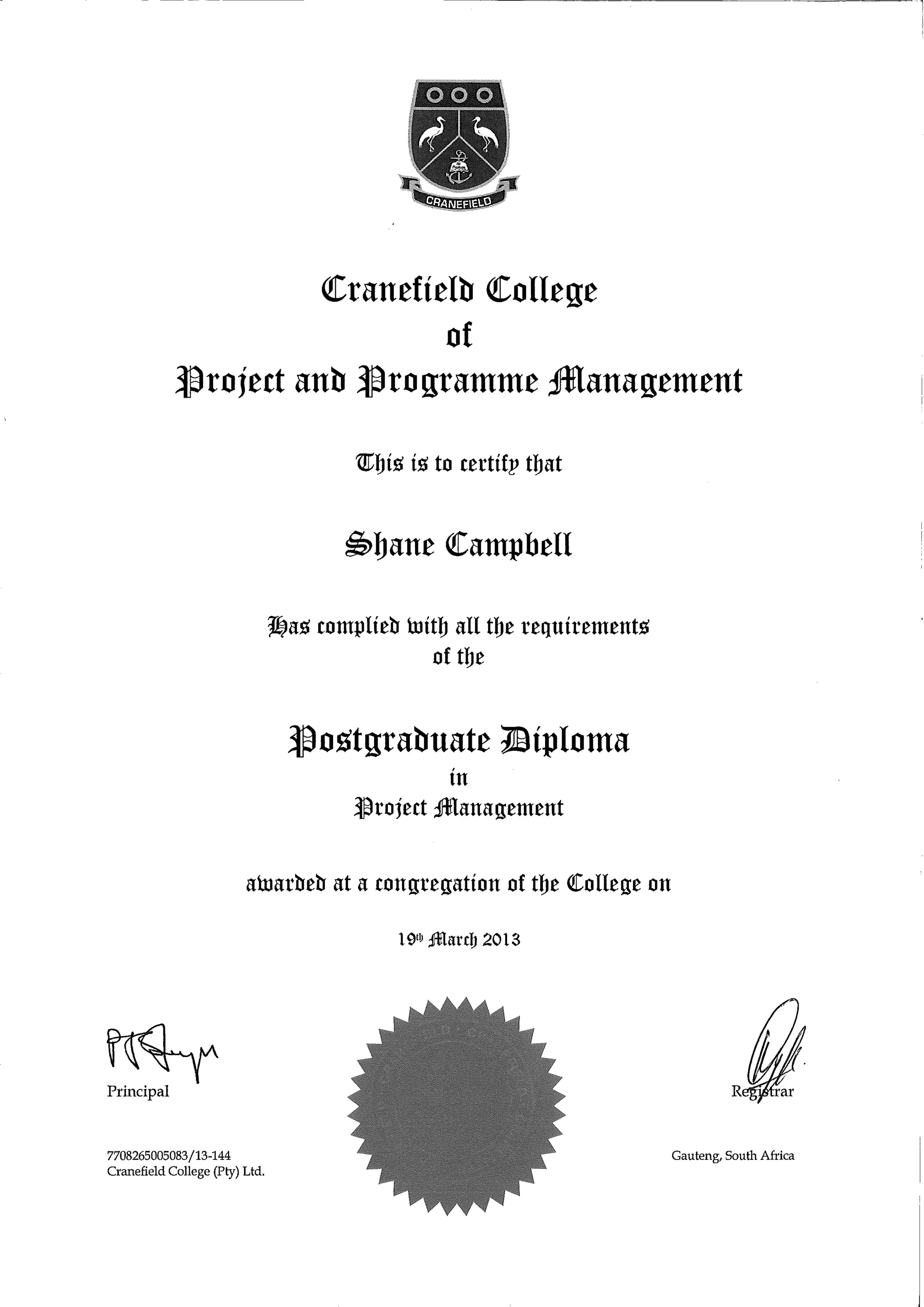 Project and Programme Manamgement Cranefield Postgraduate Diploma | PDF