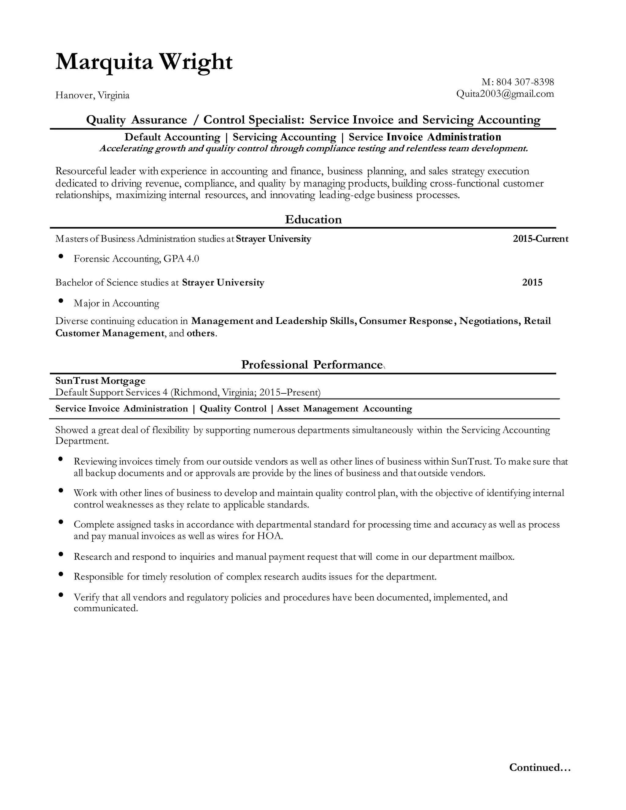 Resume for Marquita Wright | PDF