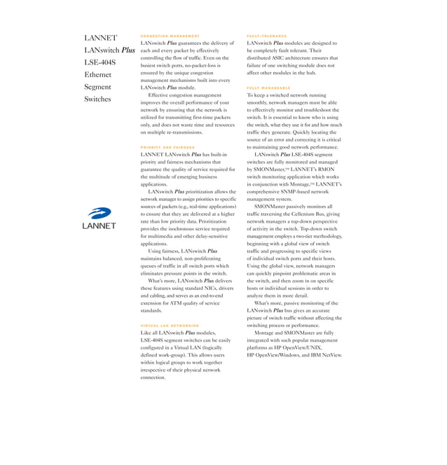 LANNET LANswitch Plus LSE-404S Ethernet Segment Switches | PDF