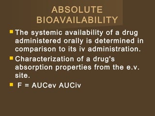 BIOAVAILABILITY BIOEQUIVALENCE THERAPEUTIC INDEX | PPT