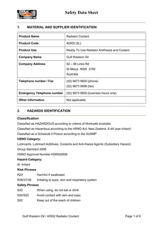 Gulf Radiator Coolant Material Safety Data Sheet | PDF