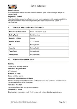 Gulf Radiator Coolant Material Safety Data Sheet | PDF