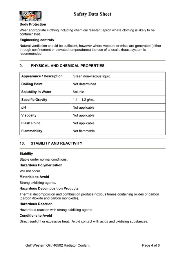 Gulf Radiator Coolant Material Safety Data Sheet | PDF