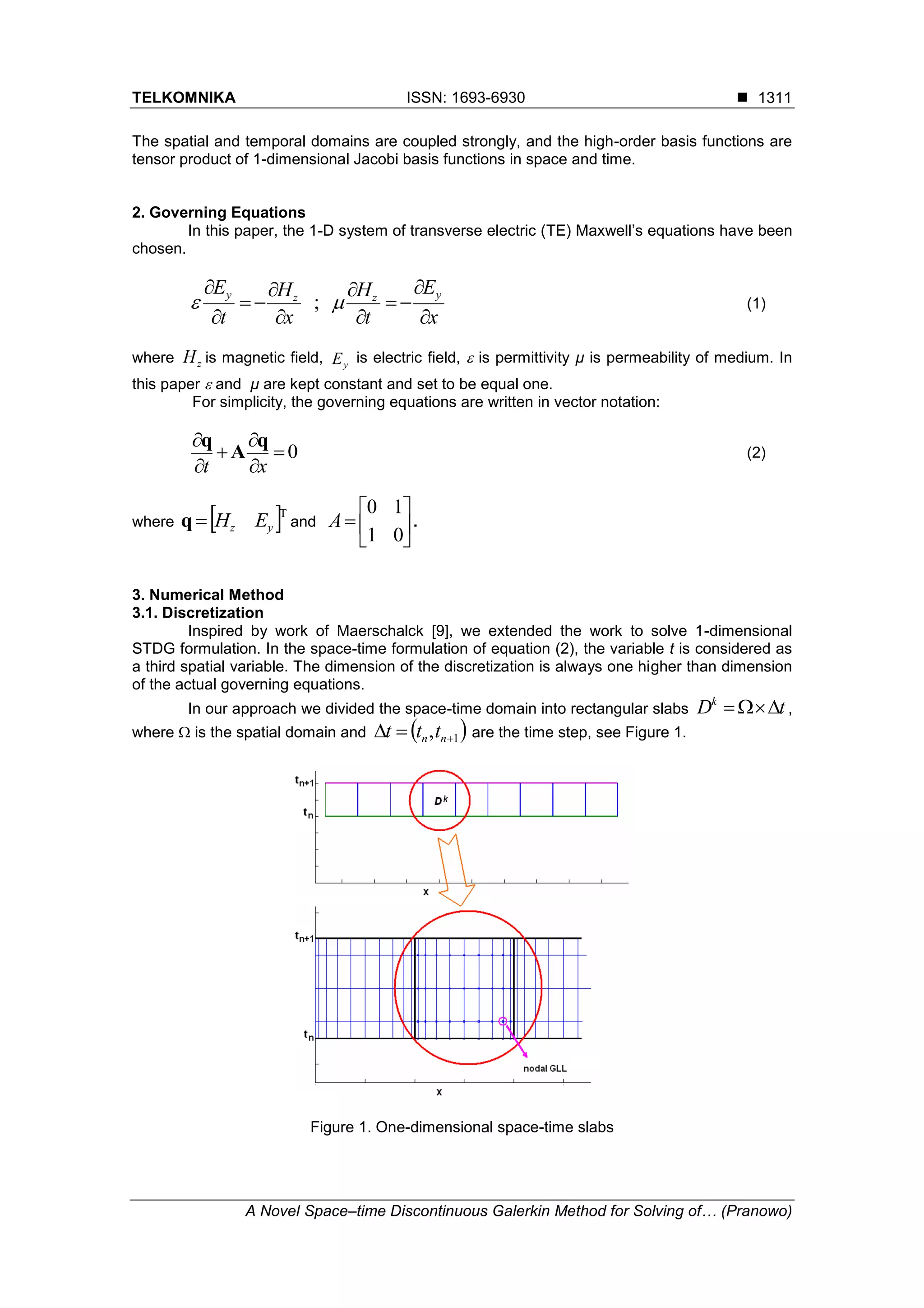 A Novel Space-time Discontinuous Galerkin Method for Solving of One-dimensional Electromagnetic ...