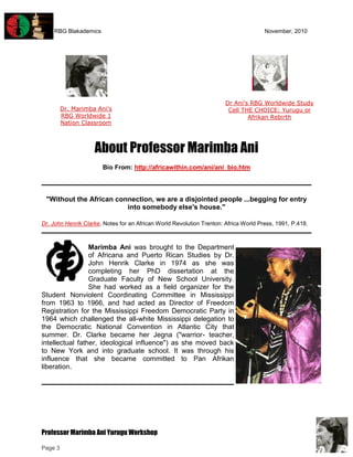RBGz Professor Marimba Ani Yurugu Workshop and Tutorial | PDF