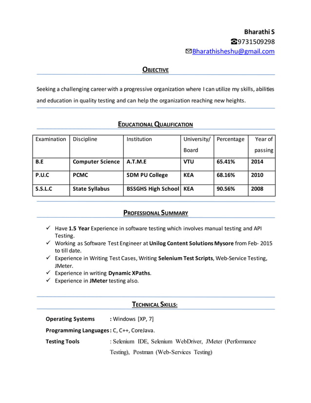 Bharathi Resume 1 | PDF