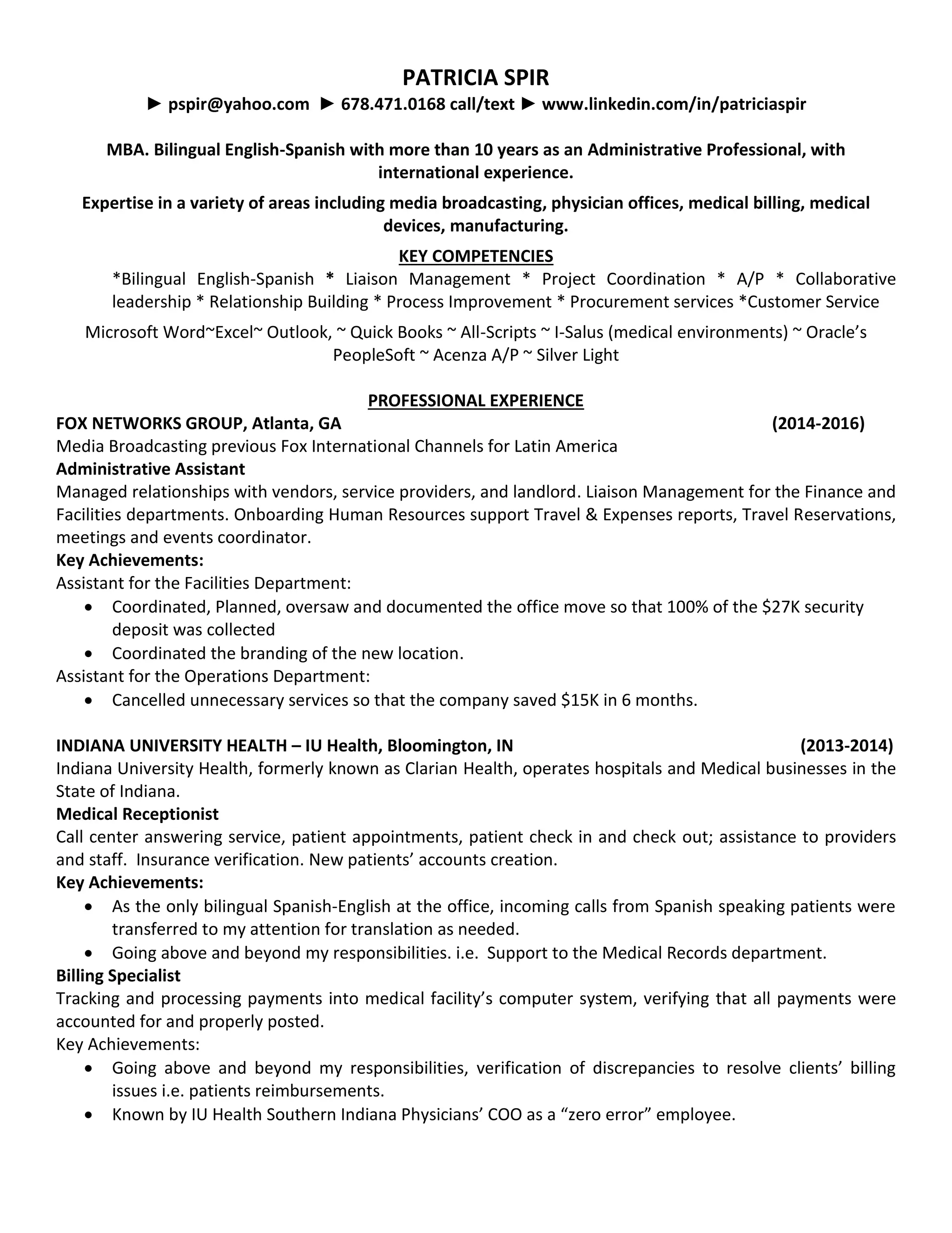 Patricia Spir Resume 2017 | PDF