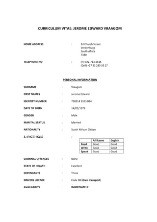 JeromeV CV Oct15 | PDF