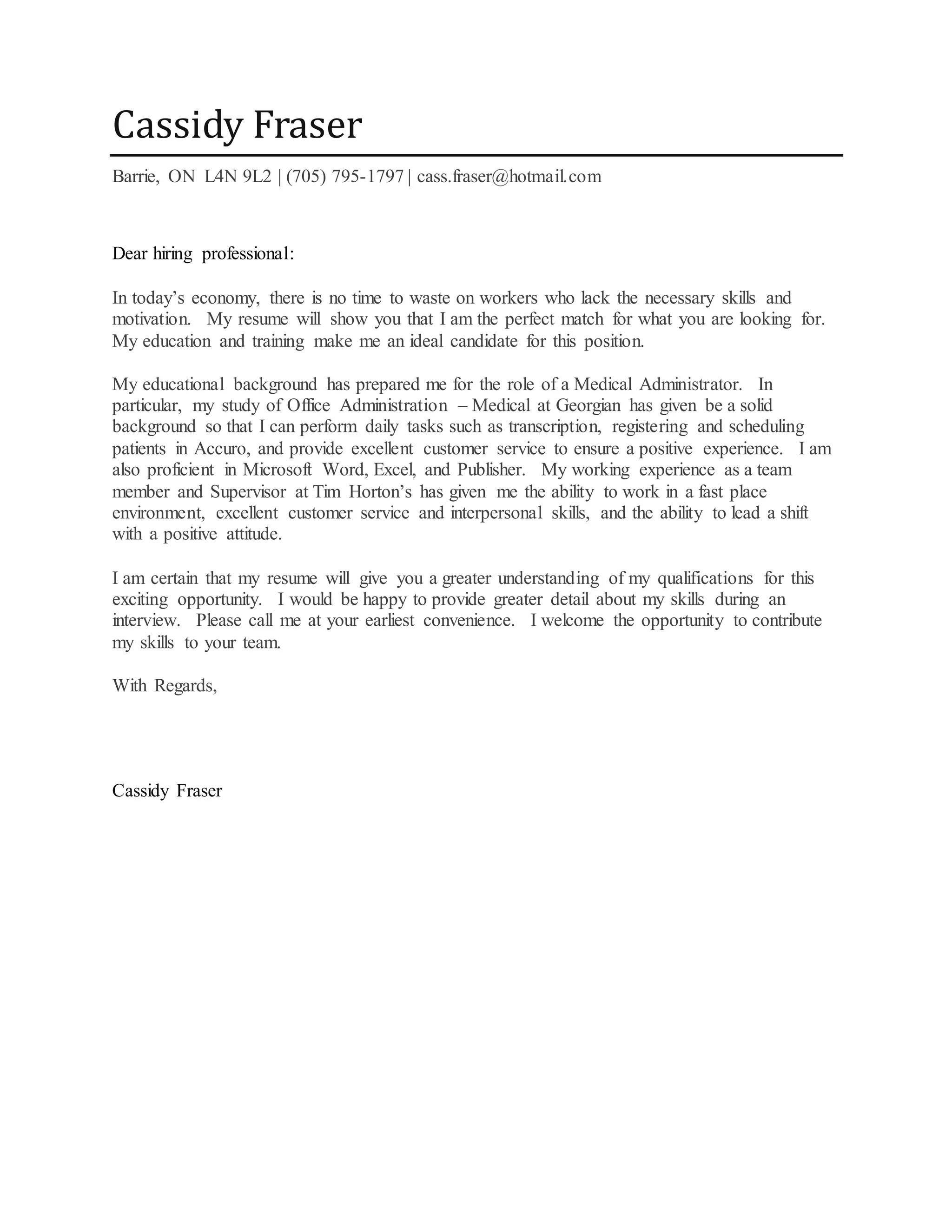 Medical Cover Letter | DOCX | Business | Business and Finance