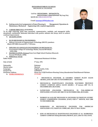 Engr,imran cv.cement. | DOC