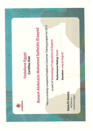 Vodafone Intern Certificate | PDF