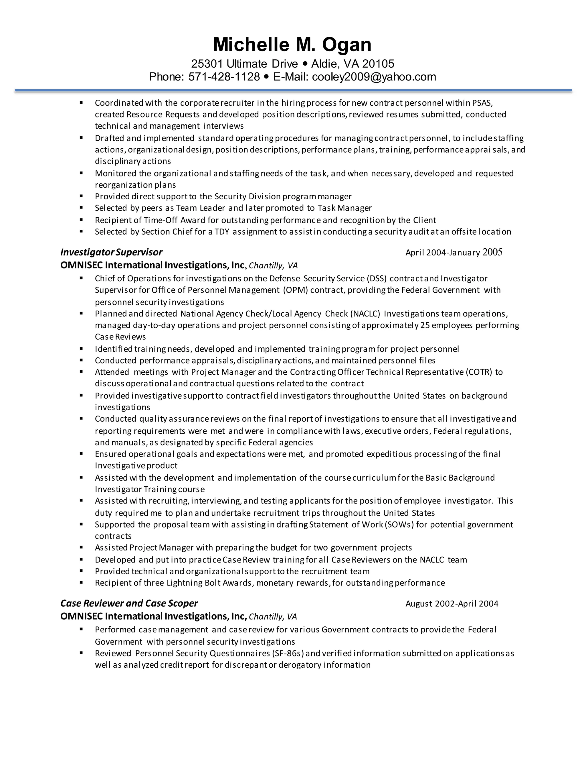Michelle M. Ogan - Resume | DOCX