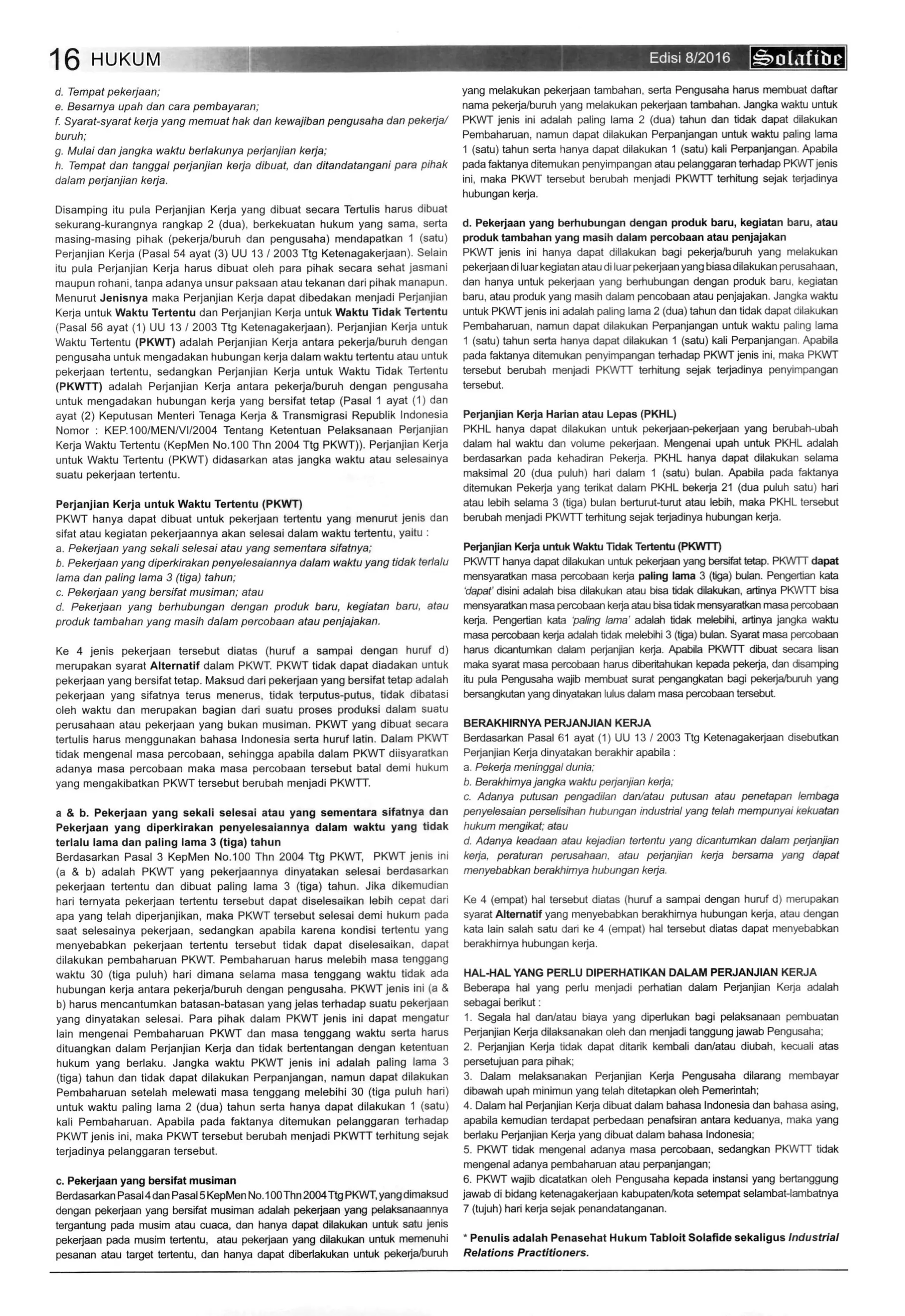 KMG - Bedah Habis Perjanjian Kerja | PDF