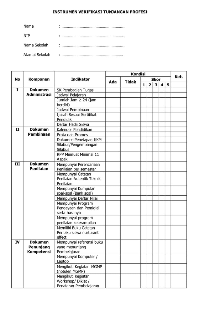 406482340 instrumen-verifikasi-guru | PDF