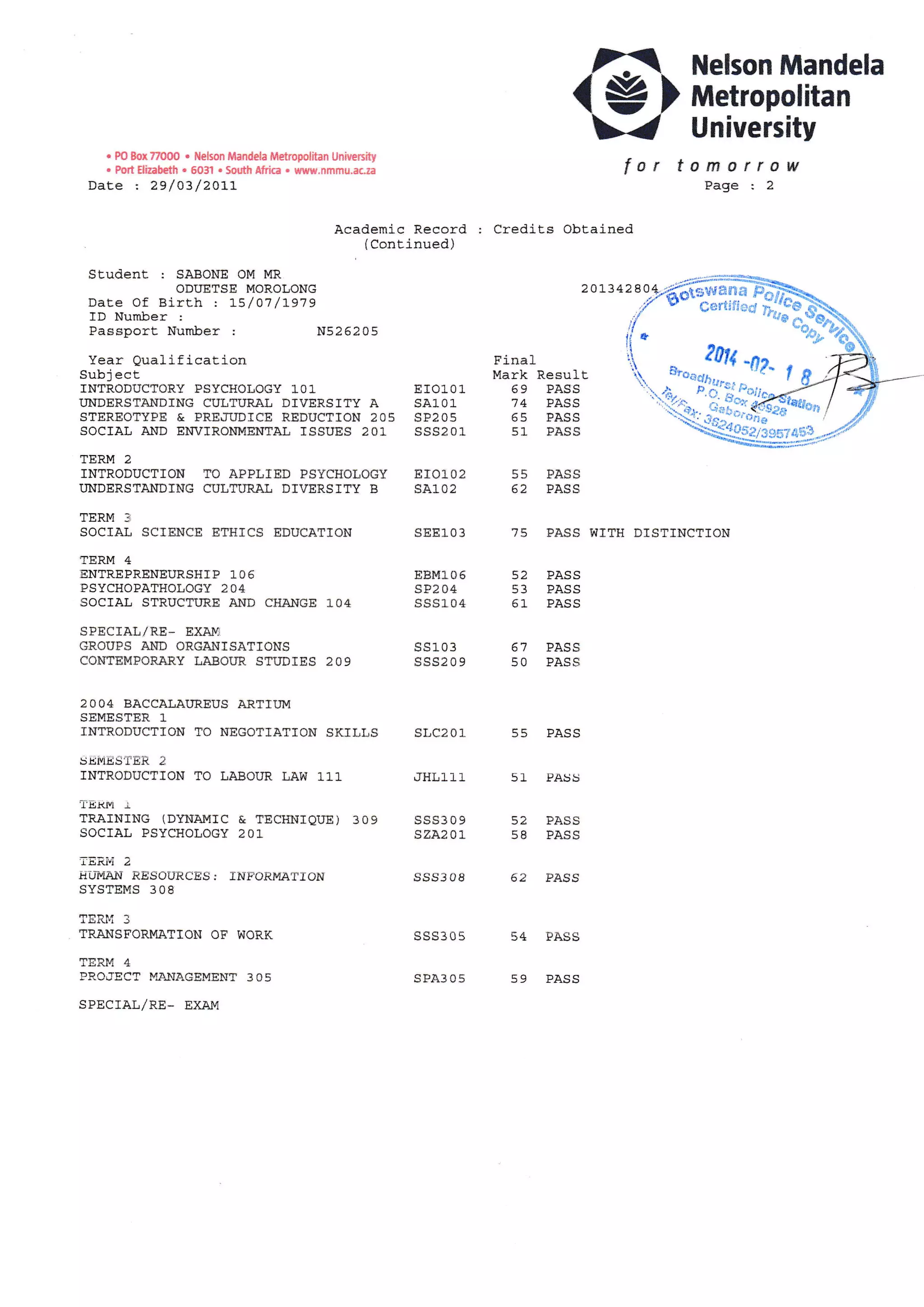 O.M. SABONE CERTIFICATE & TRANSCRIPTS | PDF