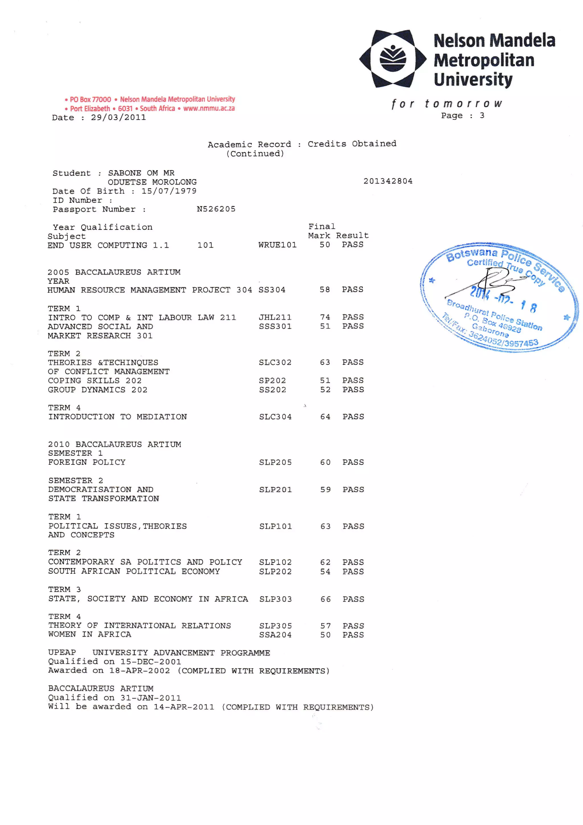 O.M. SABONE CERTIFICATE & TRANSCRIPTS | PDF