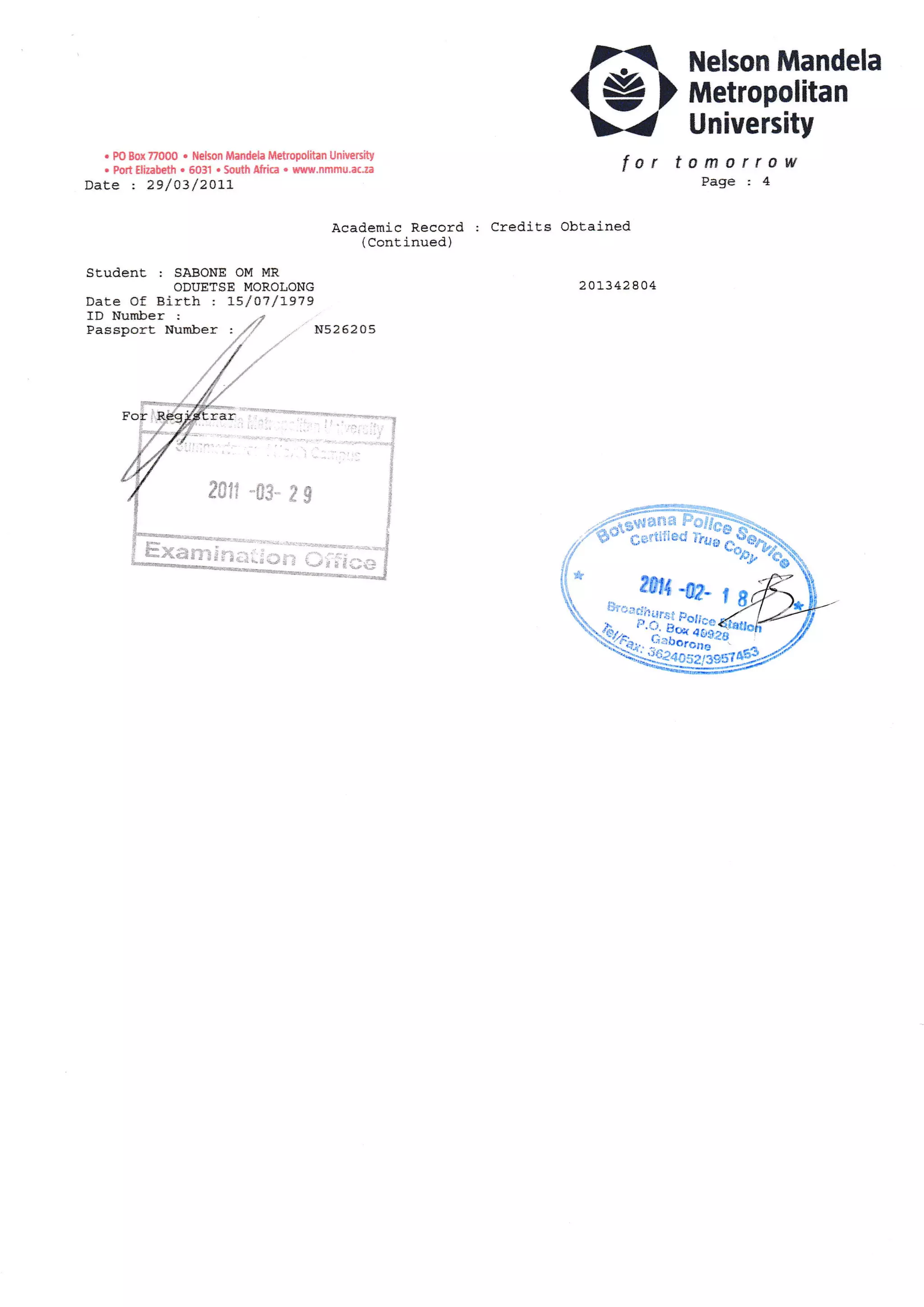 O.M. SABONE CERTIFICATE & TRANSCRIPTS | PDF