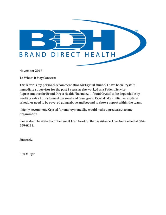 crystal's letter of recommendation | DOCX | Human Resources | Business