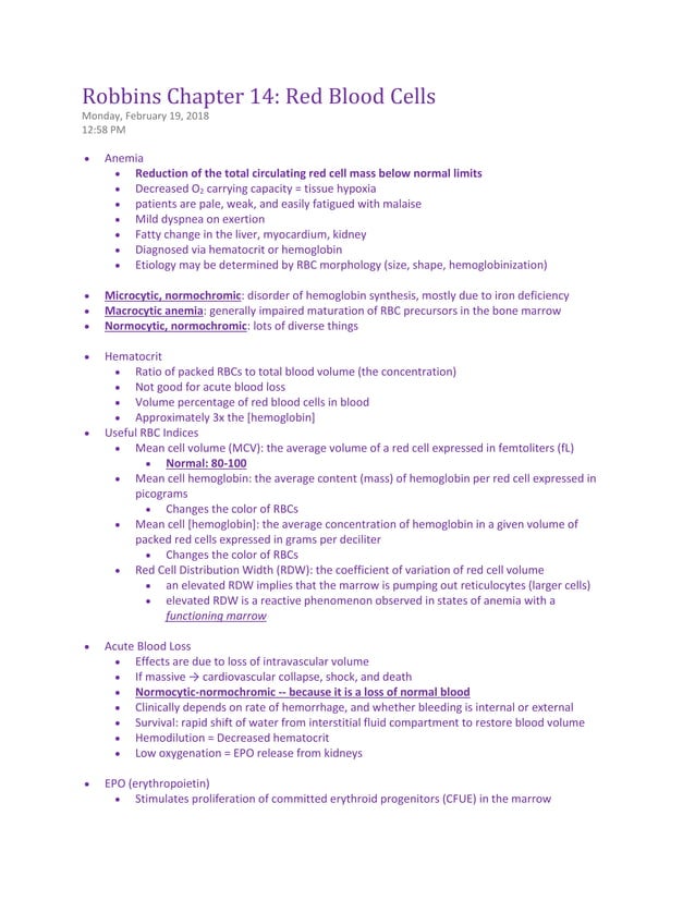 Robbins- Chapter-14-Red-Blood-Cells.pdf | Blood Disorders | Diseases ...