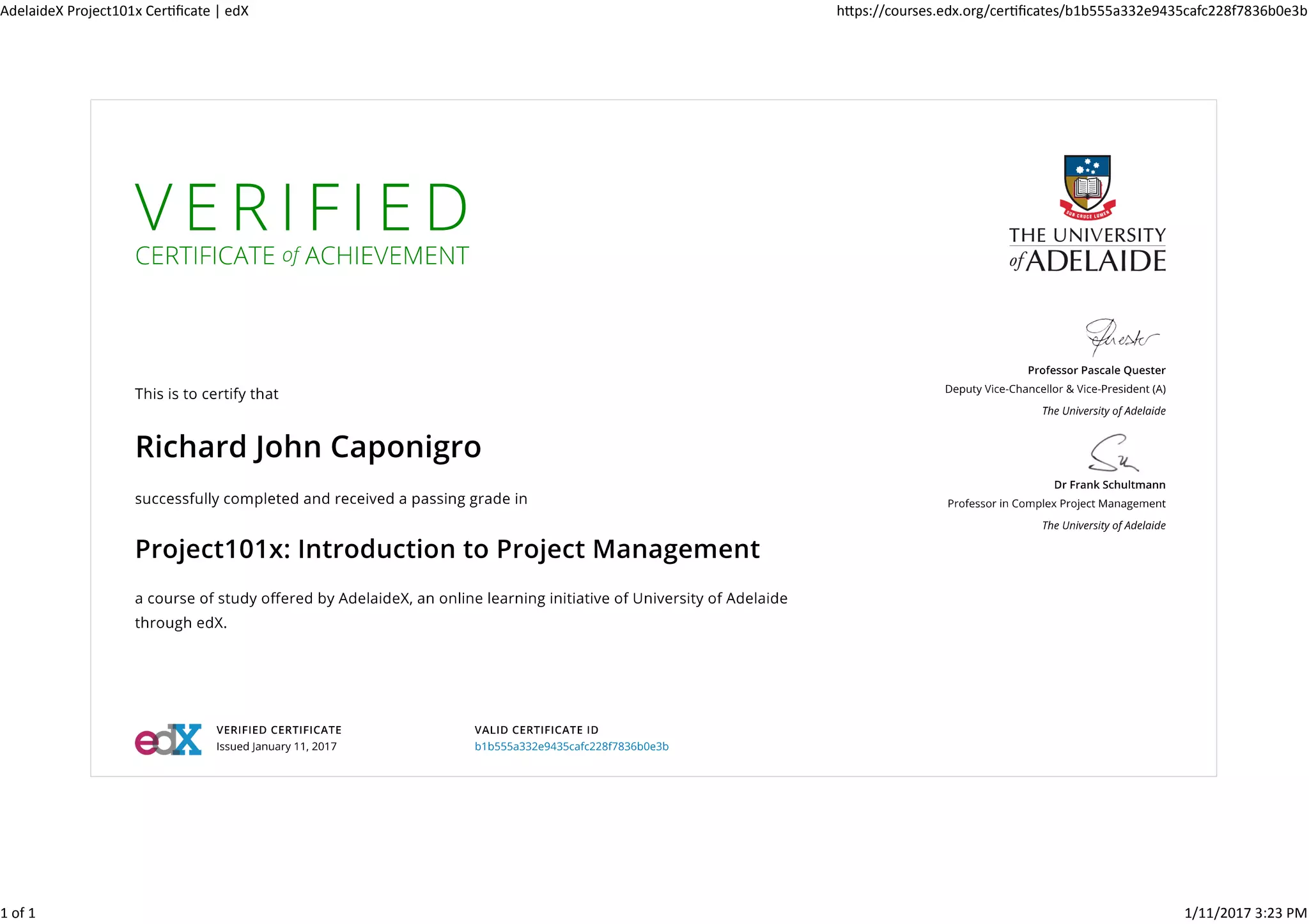 AdelaideX Project101x Certificate _ edX | PPT