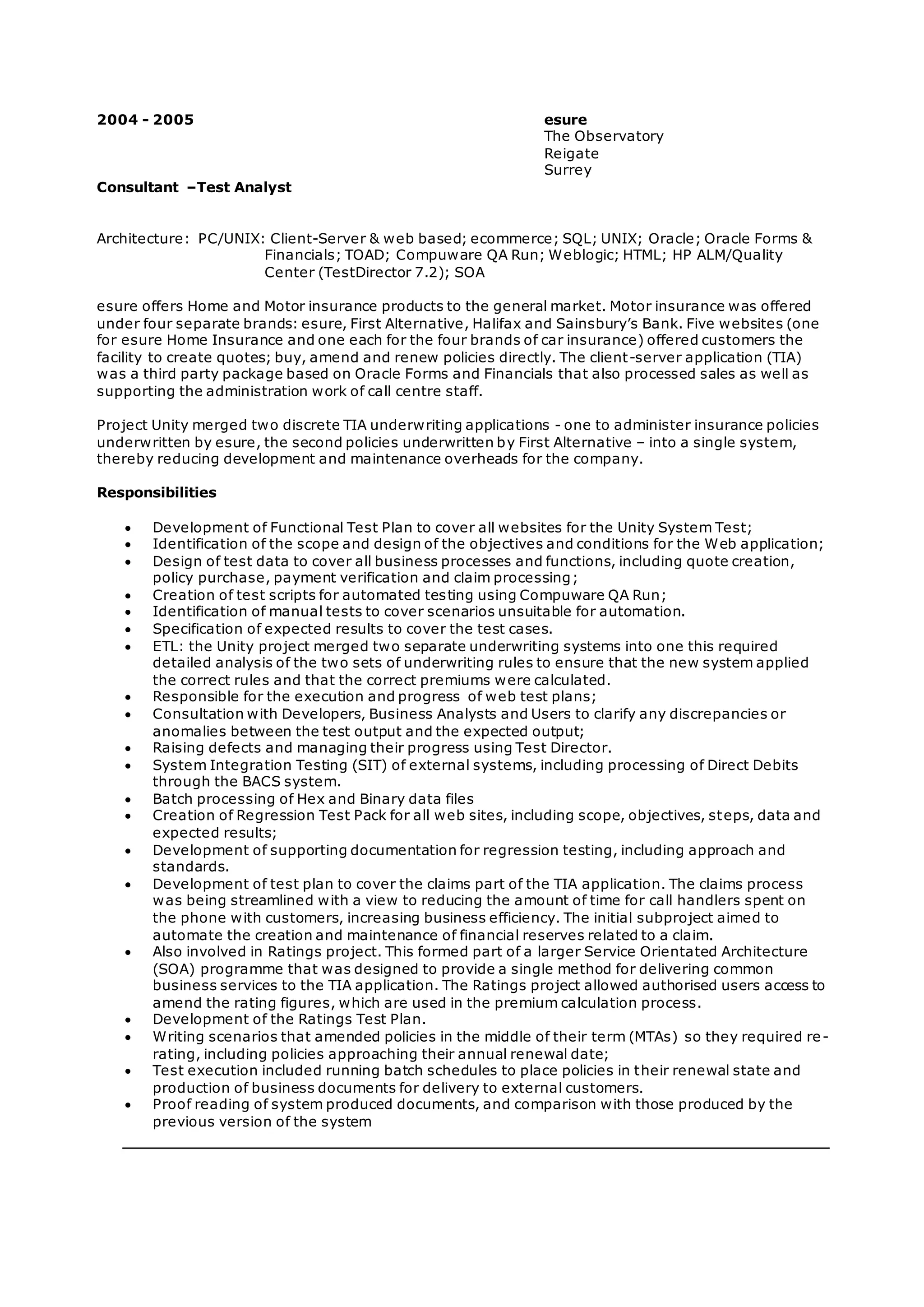 Curriculum Vitae esure | DOCX | Technology & Computing