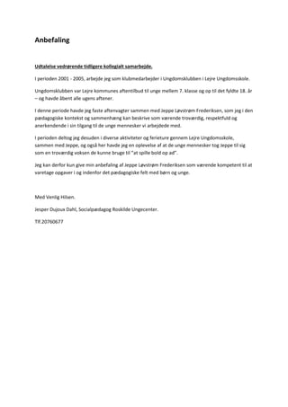 Anbefaling - klubmedarbejder og pædagog | DOCX