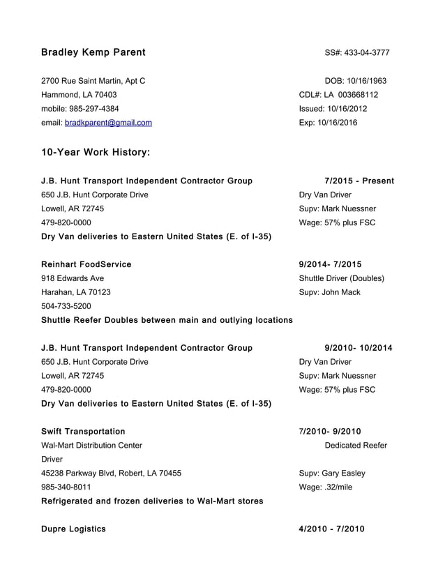 10 yr resume 5-2016 | ODT | Logistics | Business