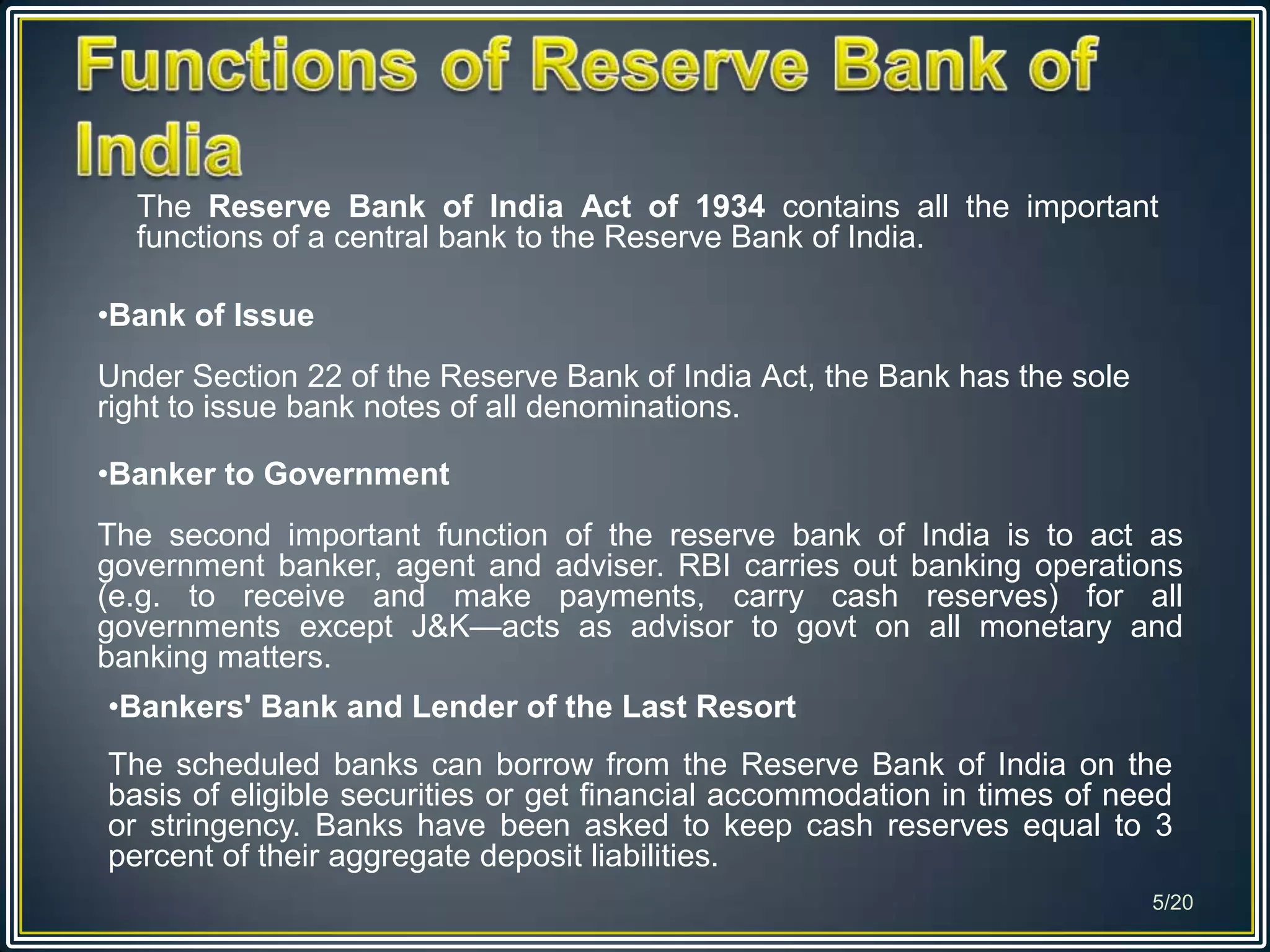 RBI and its role presentation | PPTX