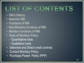 RBI and its role presentation | PPTX