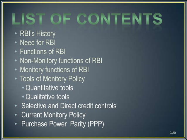 RBI and its role presentation | PPTX