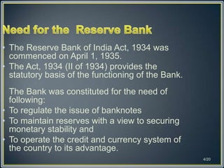 RBI and its role presentation | PPTX