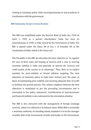 RBI and its role | PDF