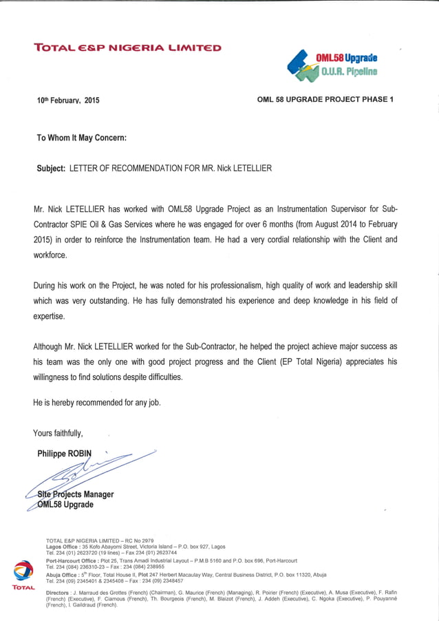 Total OML-58 Letter of Recommendation 1 | PDF