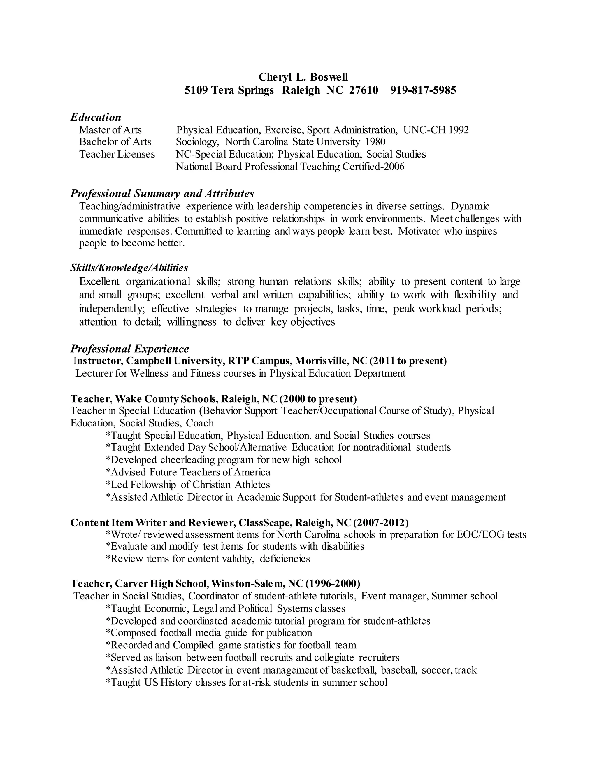 Cheryl L Boswell-resume, 2015 | PDF
