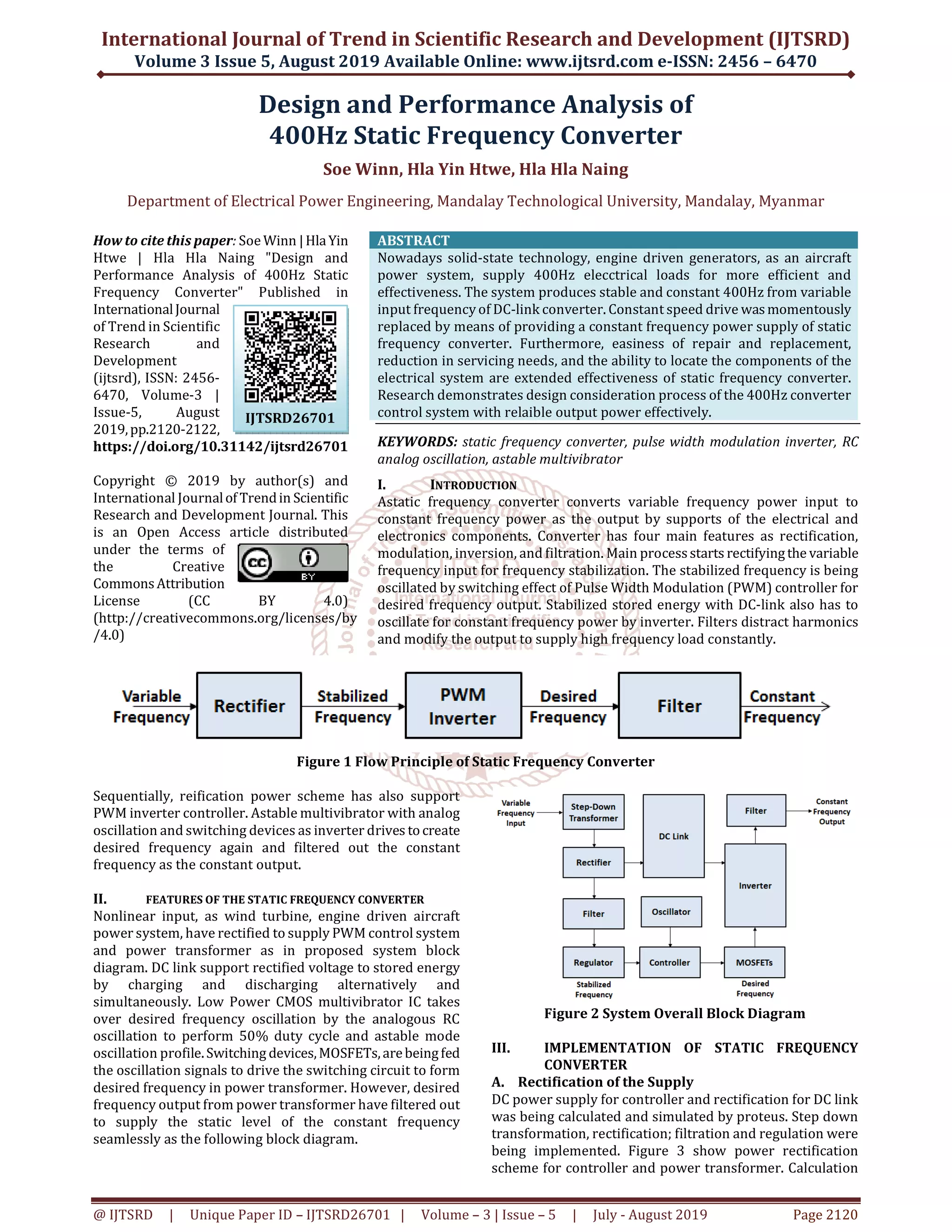 Design and Performance Analysis of 400Hz Static Frequency Converter | PDF
