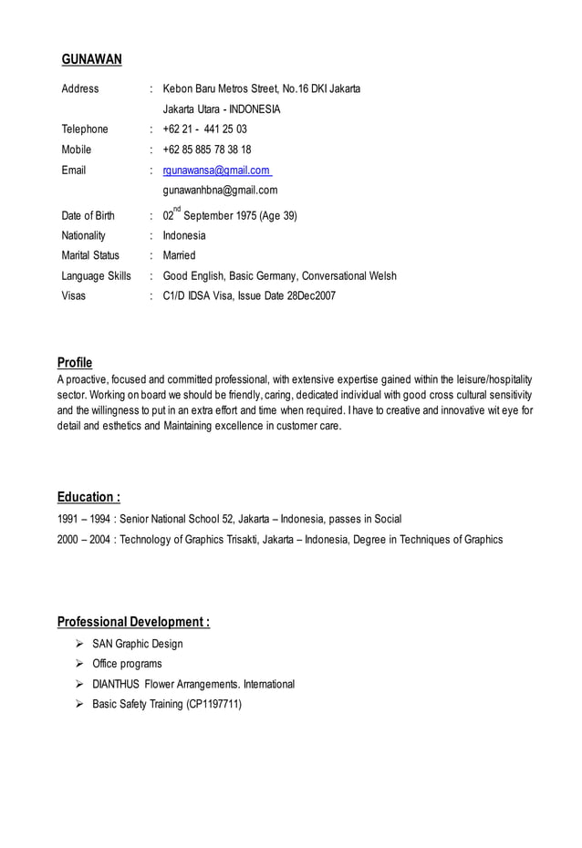 Gunawan Curriculum Vitae 2015 and Sample Picture arrangement | DOCX | Logistics | Business