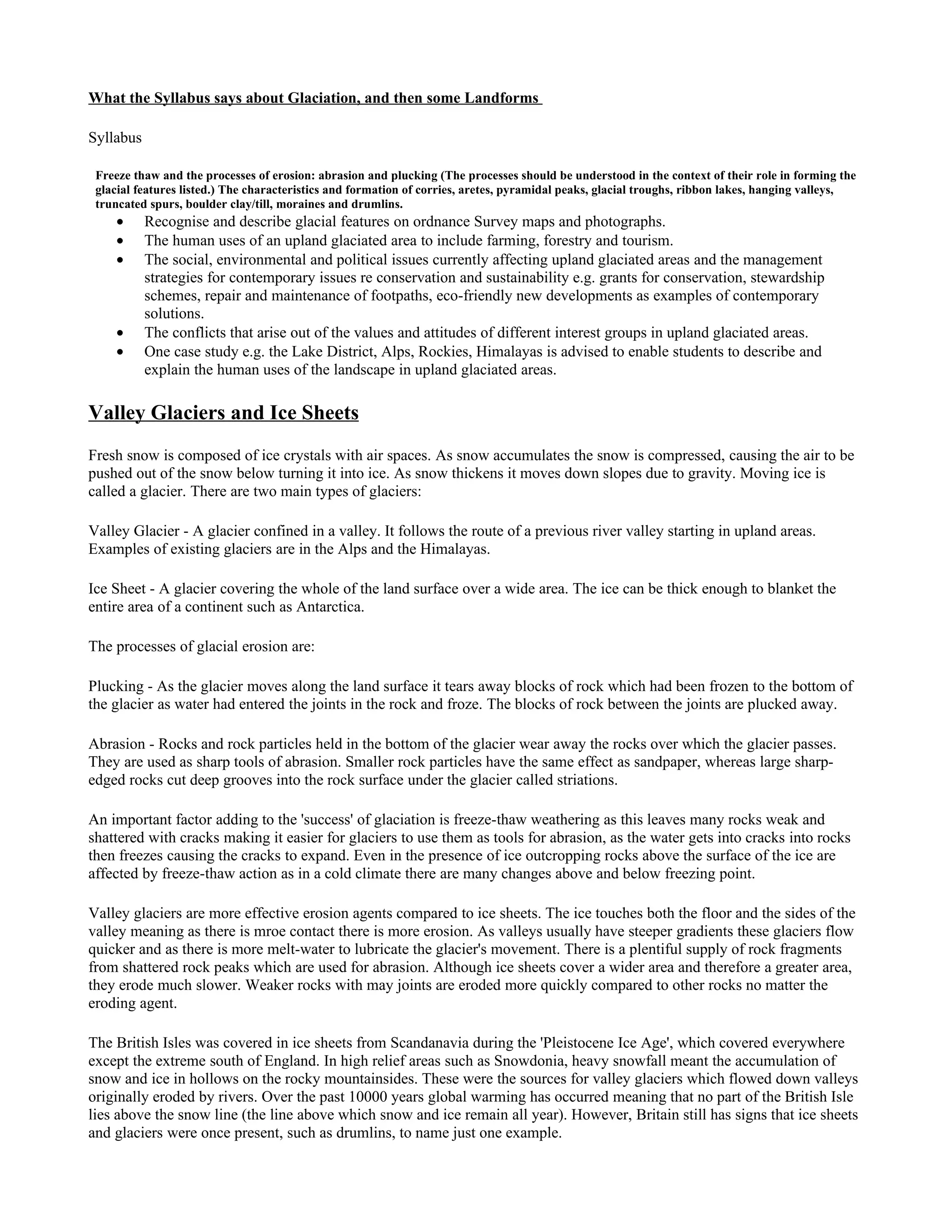 Revision Document - Glaciation | DOC