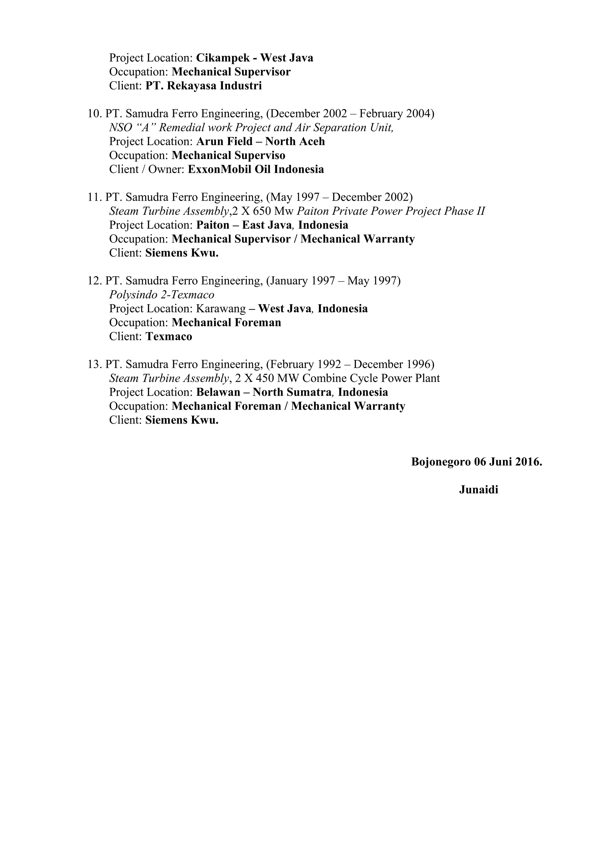 Update CV-Junaidi_Juni 2016 | PDF