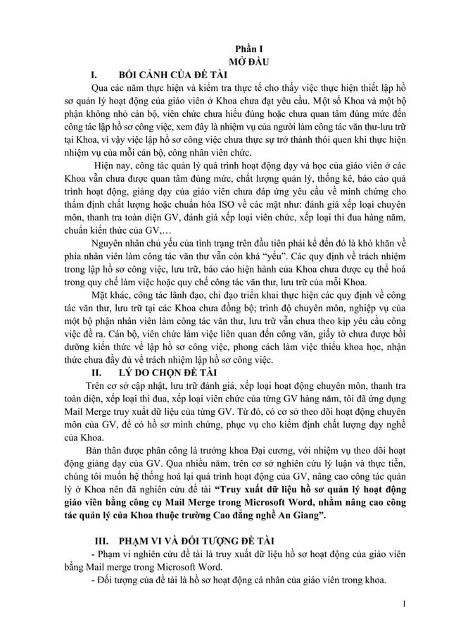 Truy xuất dữ liệu hồ sơ quản lý hoạt động giáo viên bằng công cụ Mail Merge trong Microsoft Word ...