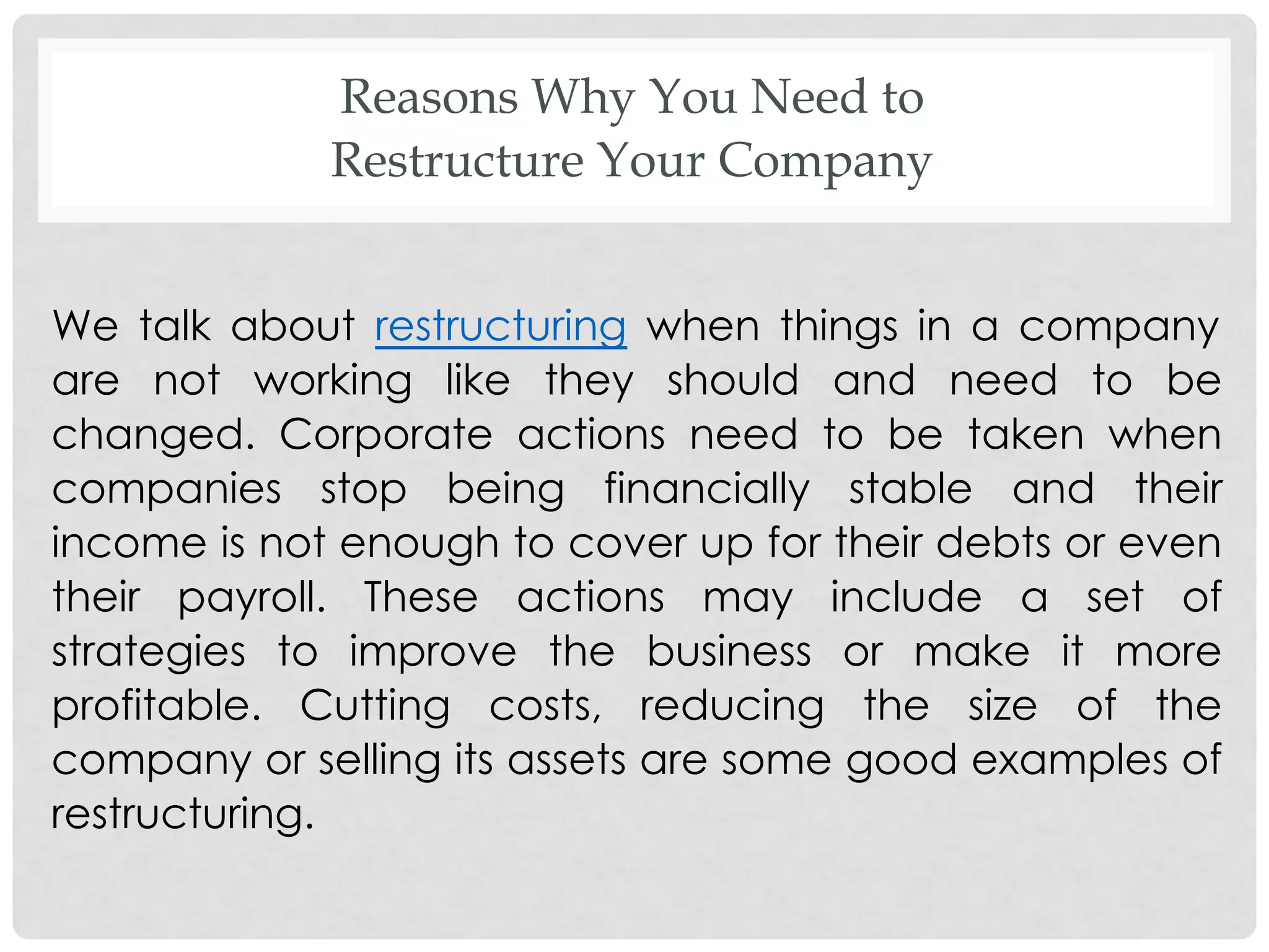 Reasons Why You Need to Restructure Your Company | PDF