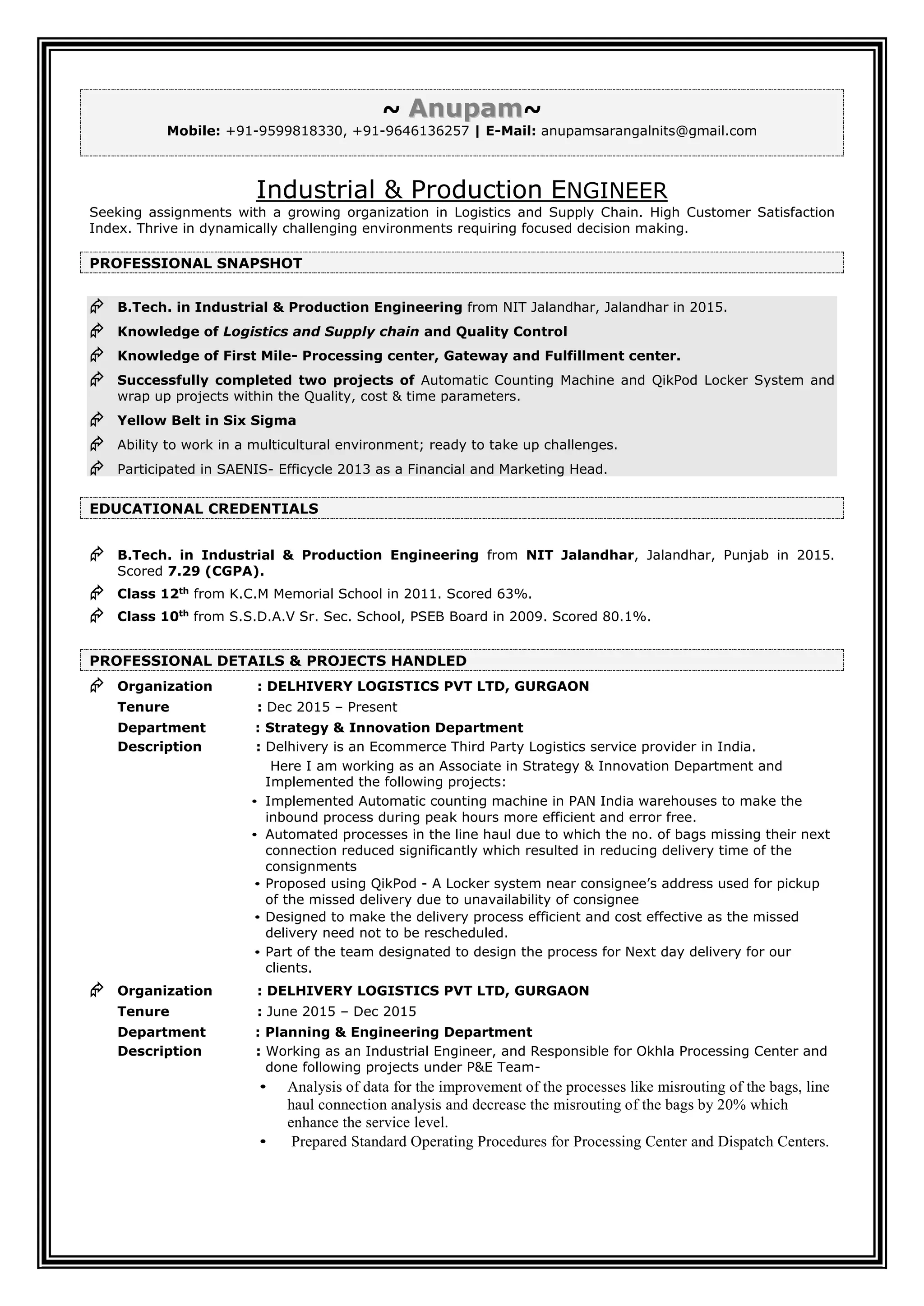 Anupam Sarangal Resume | PDF