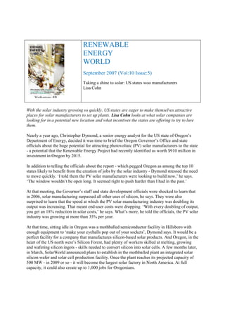 Confoe Taking a Shine to Solar | PDF