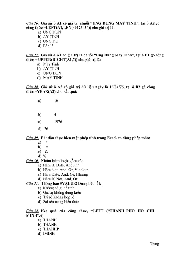 Đề Cương Ôn Tập Tin Học Ứng Dụng (Có Đáp Án) | PDF