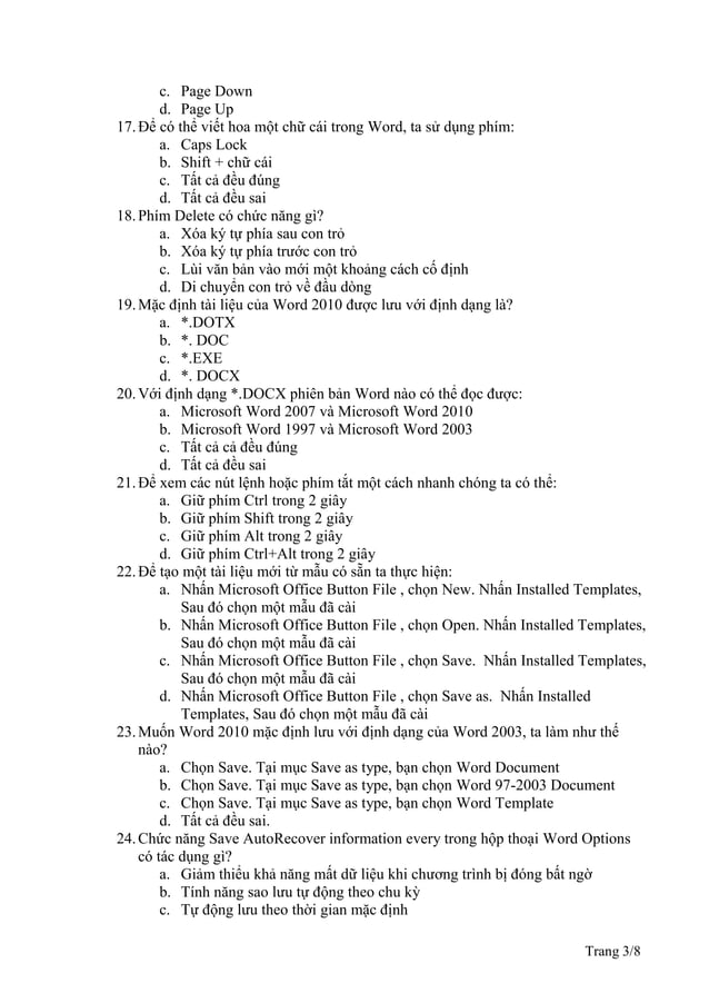 Đề Cương Ôn Tập Tin Học Ứng Dụng (Có Đáp Án) | PDF
