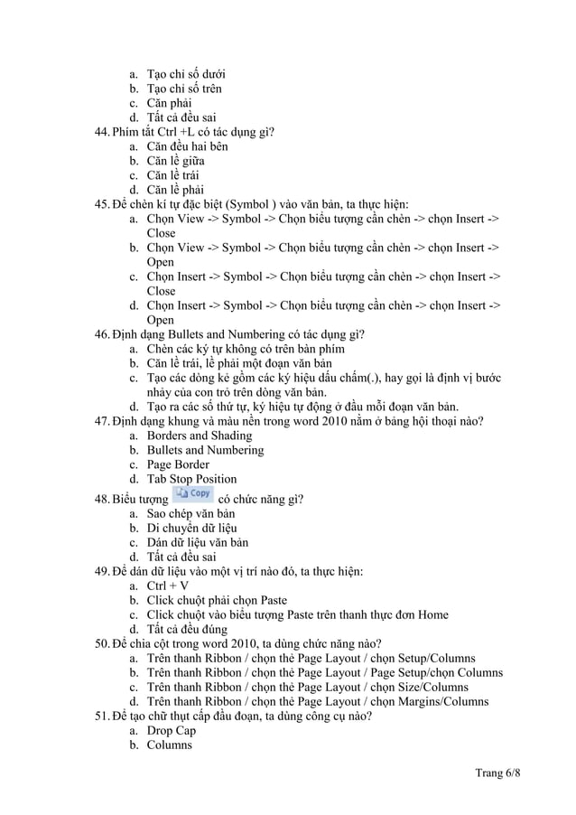 Đề Cương Ôn Tập Tin Học Ứng Dụng (Có Đáp Án) | PDF