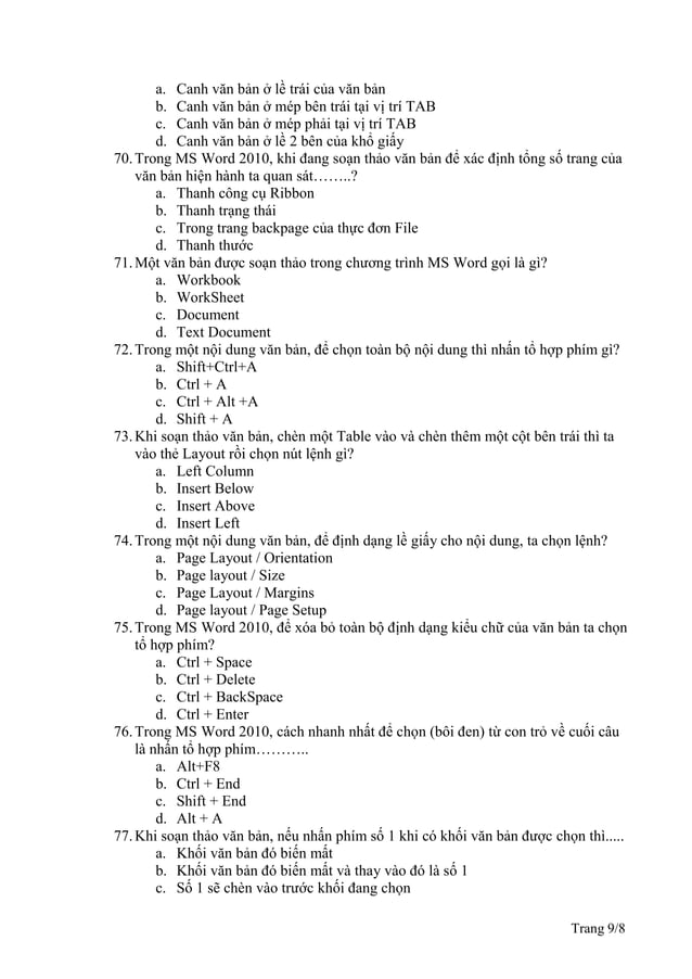 Đề Cương Ôn Tập Tin Học Ứng Dụng (Có Đáp Án) | PDF