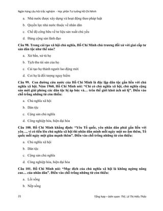 Ngân Hàng Câu Hỏi Trắc Nghiệm Tư Tưởng Hồ Chí Minh (Có Đáp Án) | PDF