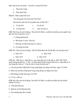 Ngân Hàng Câu Hỏi Trắc Nghiệm Tư Tưởng Hồ Chí Minh (Có Đáp Án) | PDF